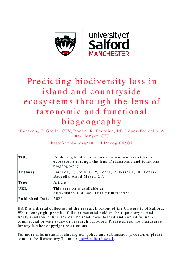 (PDF) Predicting biodiversity loss in island and countryside ecosystems ...