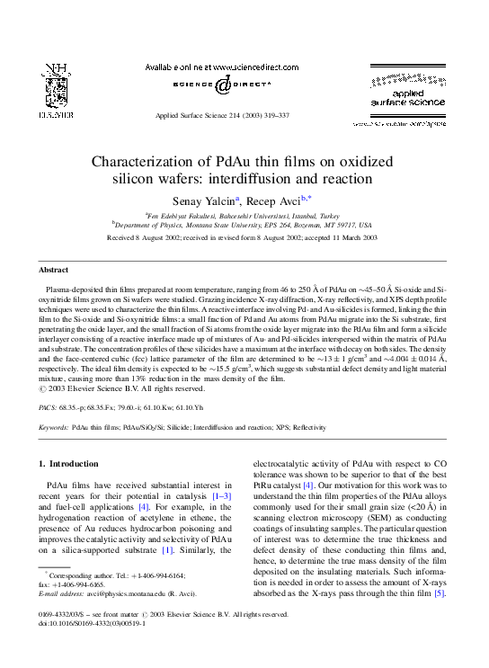 (PDF) Characterization of PdAu thin films on oxidized silicon wafers ...