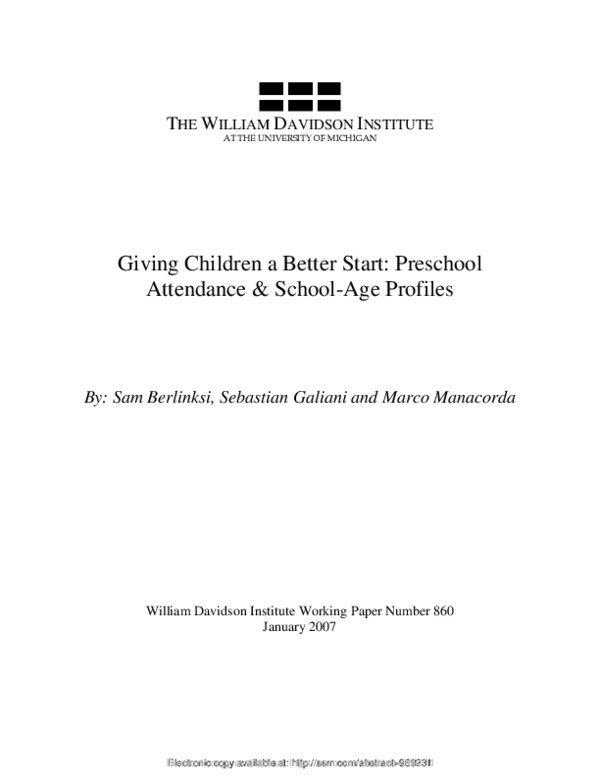 (PDF) Giving Children a Better Start: Preschool Attendance & School-Age ...