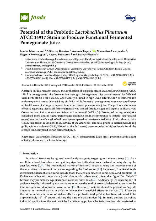 (PDF) Potential of Probiotic Lactobacillus plantarum 2621 for the Management of Infertility