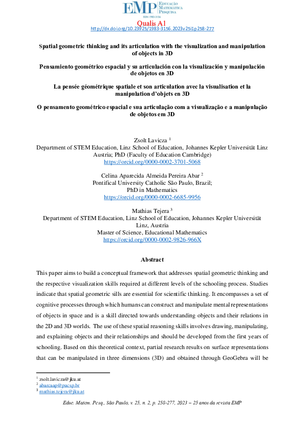 (PDF) Spatial geometric thinking and its articulation with the visualization and manipulation of ...