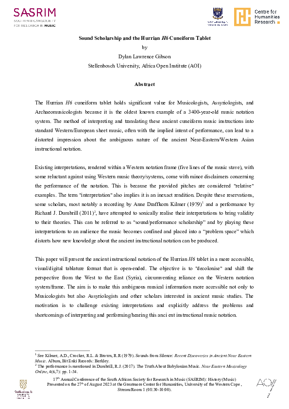 (DOC) Sound Scholarship and the Hurrian H6 Cuneiform Tablet