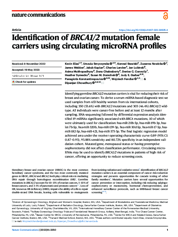(PDF) Identification of BRCA1/2 mutation female carriers using ...