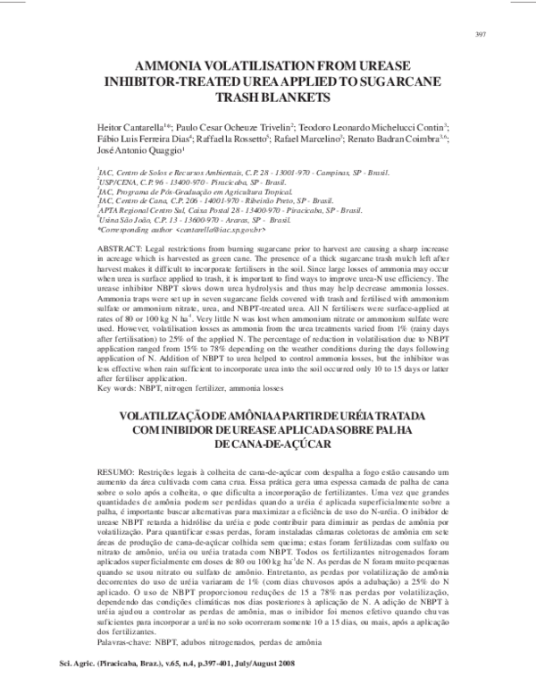 (PDF) Ammonia volatilisation from urease inhibitor-treated urea applied ...