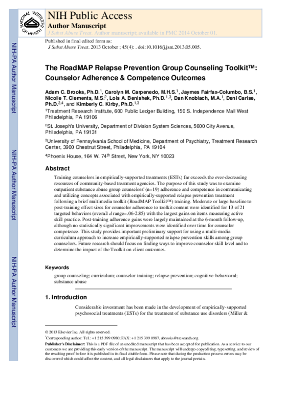 (PDF) The RoadMAP Relapse Prevention Group Counseling Toolkit ...