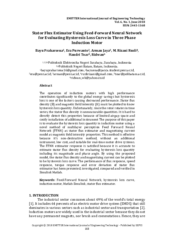 (PDF) Stator Flux Estimator Using Feed-Forward Neural Network for Evaluating Hysteresis Loss ...