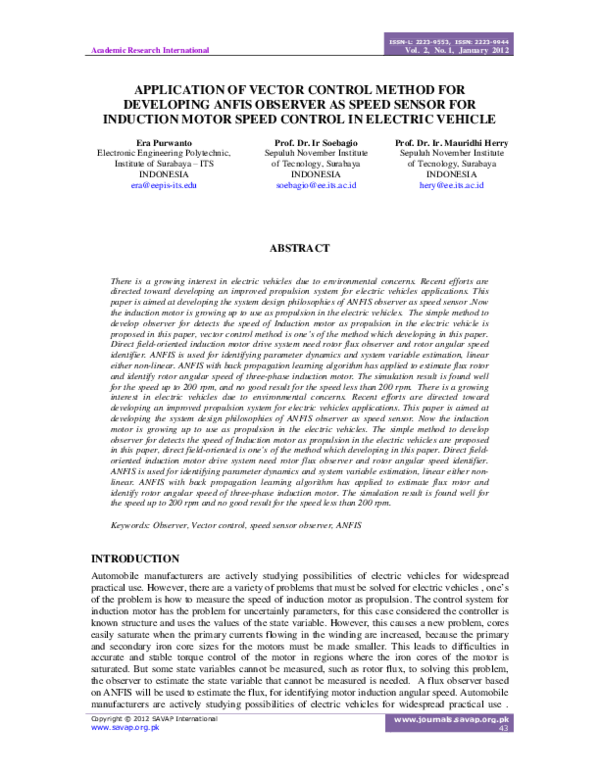 Pdf Application Of Vector Control Method For Developing Anfis Observer As Speed Sensor For