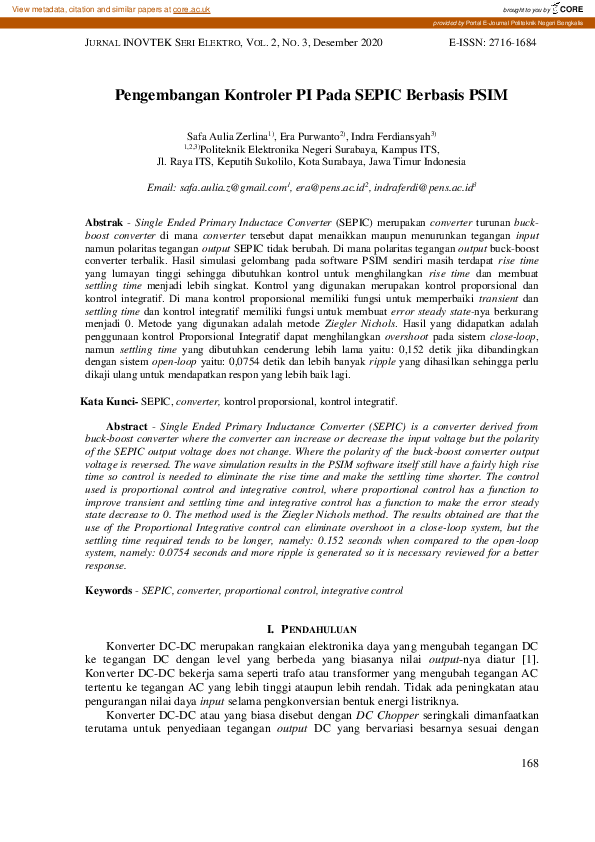 (PDF) Pengembangan Kontroler PI Pada SEPIC Berbasis PSIM