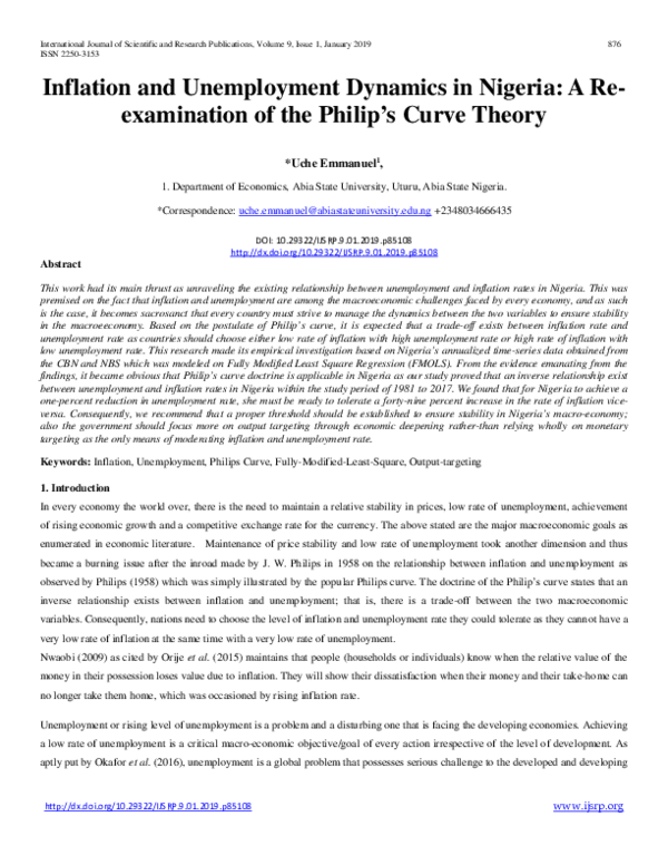 (PDF) Inflation and Unemployment Dynamics in Nigeria: A Re-examination ...