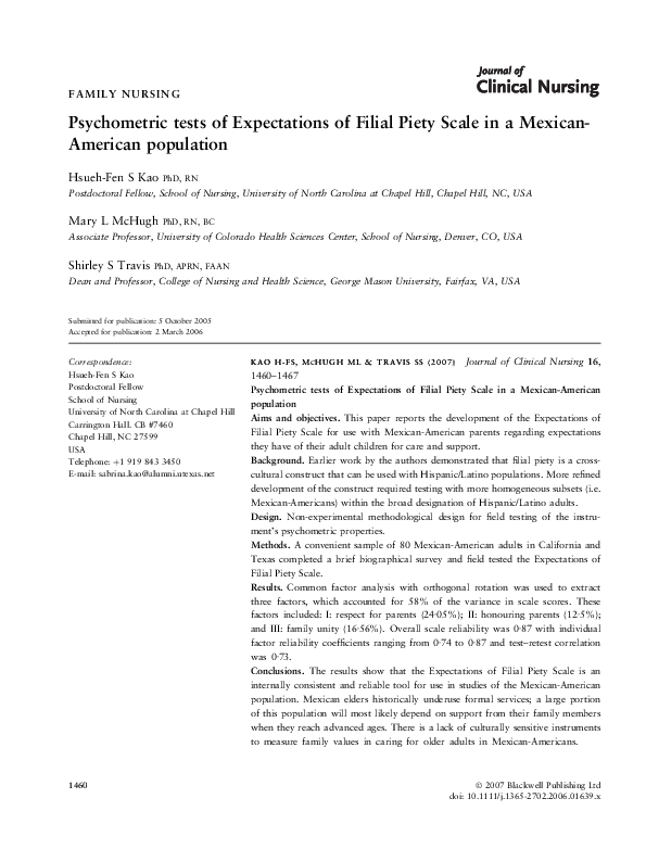 (PDF) Psychometric tests of Expectations of Filial Piety Scale in a ...