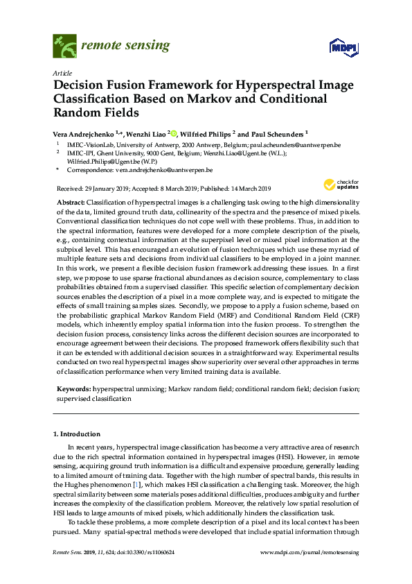 Pdf Decision Fusion Framework For Hyperspectral Image Classification Based On Markov And
