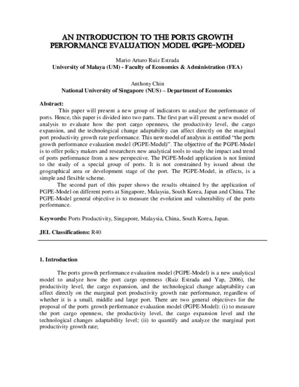 (PDF) An Introduction to the Ports Growth Performance Evaluation Model (PGPE-Model)