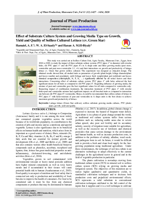 (PDF) Effect of Substrate Culture System and Growing Media Type on Growth, Yield and Quality of ...