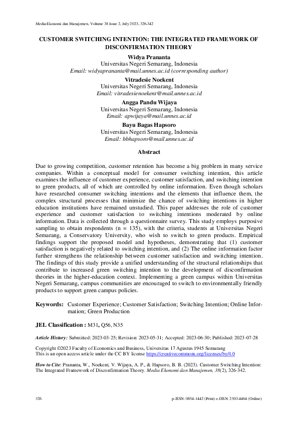 Pdf Customer Switching Intention The Integrated Framework Of Disconfirmation Theory