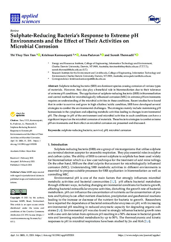 (PDF) Sulphate-Reducing Bacteria’s Response to Extreme pH Environments and the Effect of Their ...