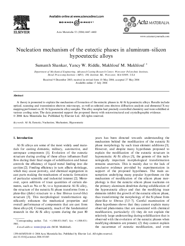 (PDF) Nucleation mechanism of the eutectic phases in aluminum–silicon ...