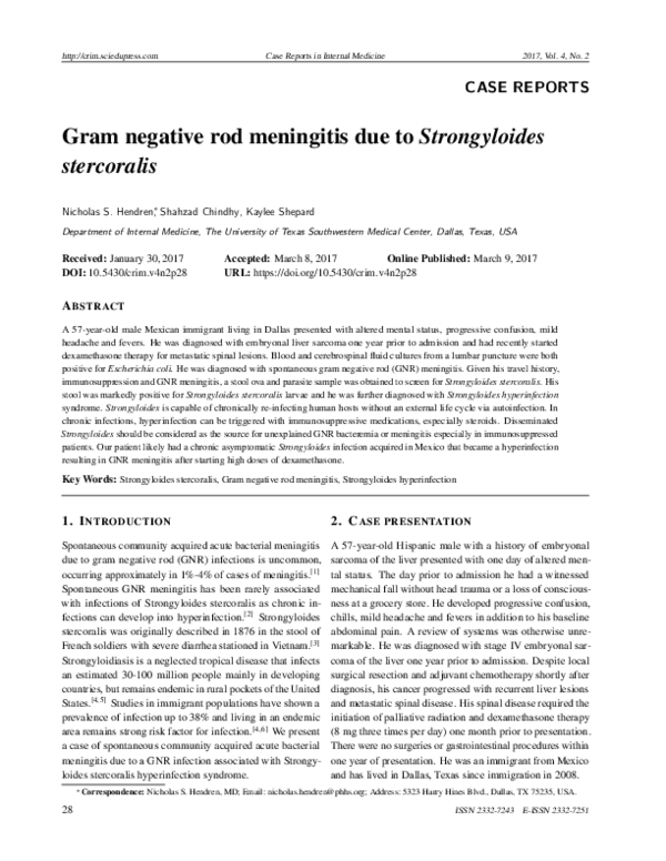 (PDF) Strongyloides Stercoralis-Induced GNR Meningitis