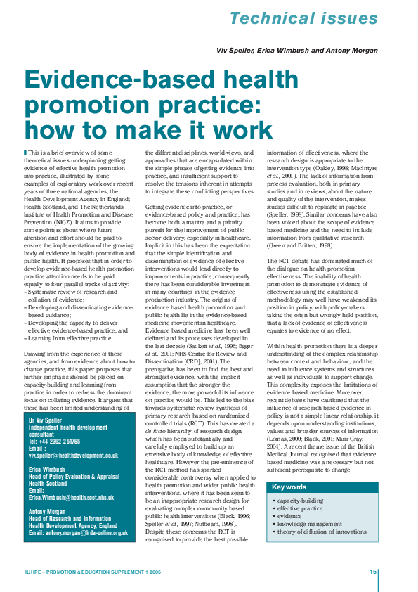 (PDF) Evidence-based health promotion practice: how to make it work