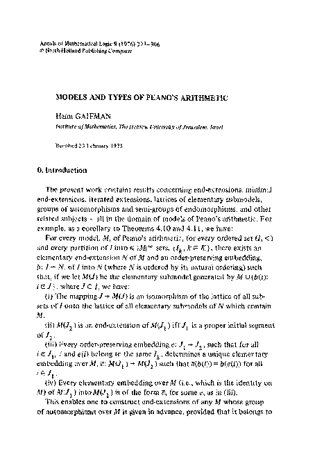(PDF) Models and types of Peano's arithmetic