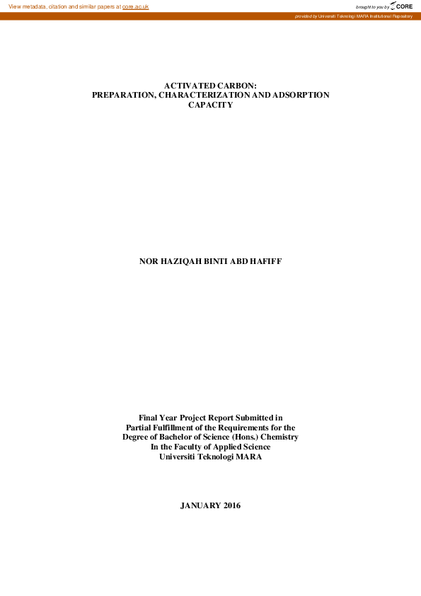 (PDF) Activated carbon: preparation, characterization and adsorption capacity / Nor Haziqah Abd ...