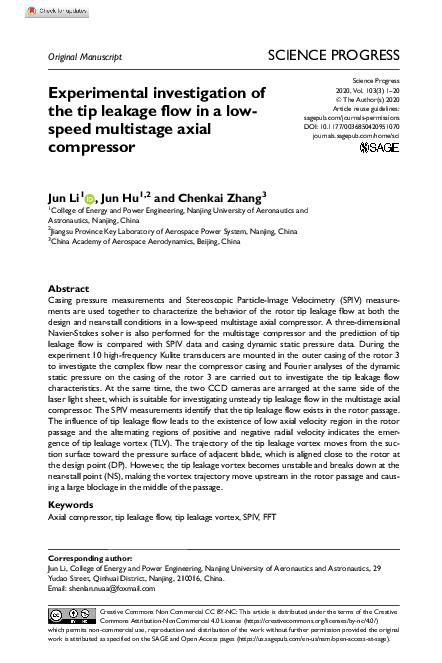 (PDF) Experimental investigation of tip-leakage flow in an axial flow ...