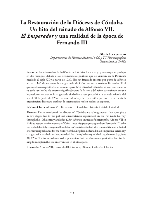 (PDF) La restauración de la Diócesis de Córdoba. Un hito del reinado de ...
