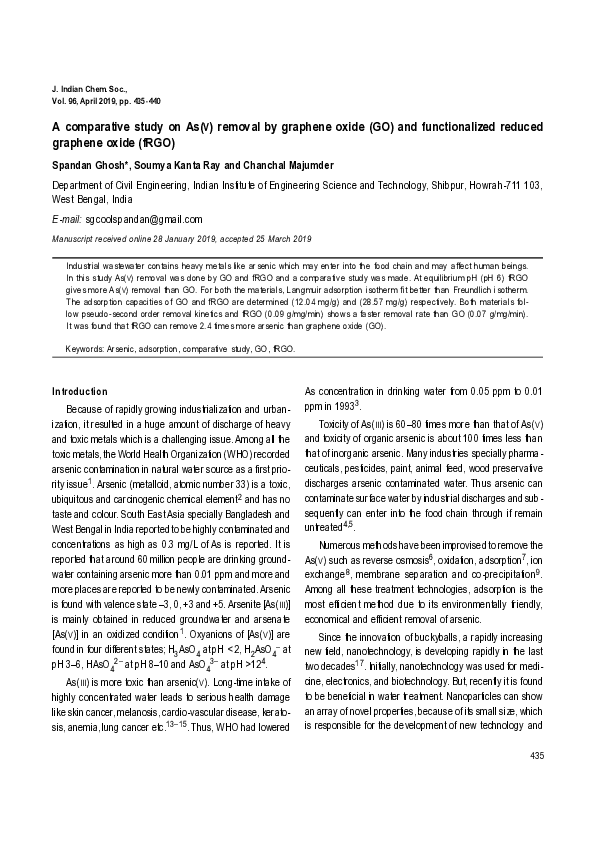 (PDF) A comparative study on As(V) removal by graphene oxide (GO) and functionalized reduced ...