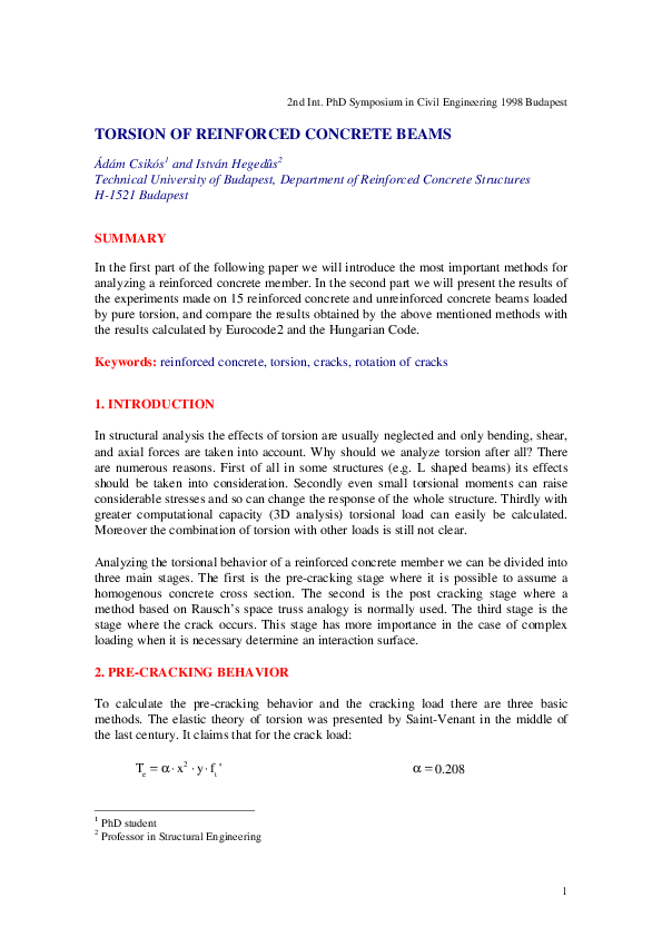 (PDF) Torsion of Reinforced Concrete Beams