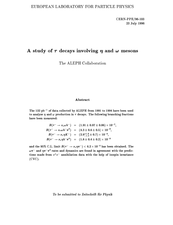 (PDF) A study of $\tau$ decays involving $\eta$ and $\omega$ mesons