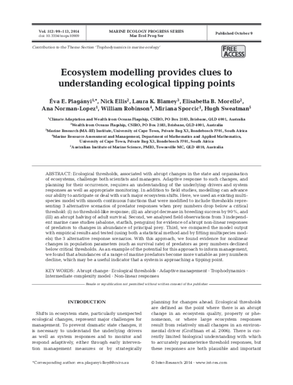 (PDF) Ecosystem modelling provides clues to understanding ecological ...