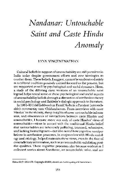 (PDF) Nandanar: Untouchable Saint and Caste Hindu Anomaly