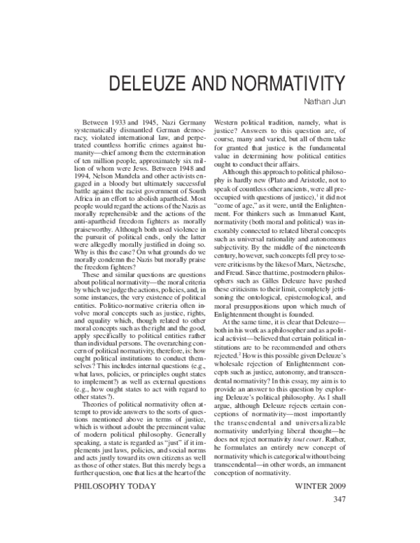 (PDF) Deleuze and Normativity