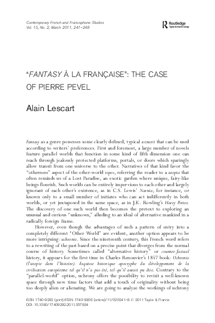(PDF) “ Fantasy À La Française”: The Case of Pierre Pevel | Alain ...