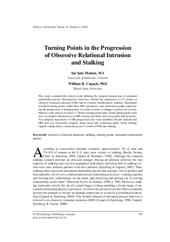 (PDF) Turning Points in the Progression of Obsessive Relational Intrusion and Stalking