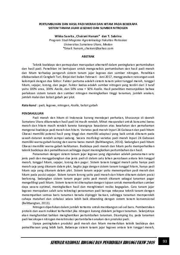 (PDF) Pertumbuhan dan Hasil Padi Merah dan Hitam pada Beberapa Sistem Tanam Jajar Legowo dan ...