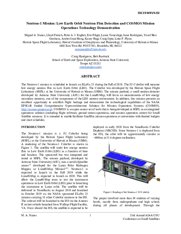 (PDF) NEUTRON-1 Mission: Low Earth Orbit Neutron Flux Detection and ...