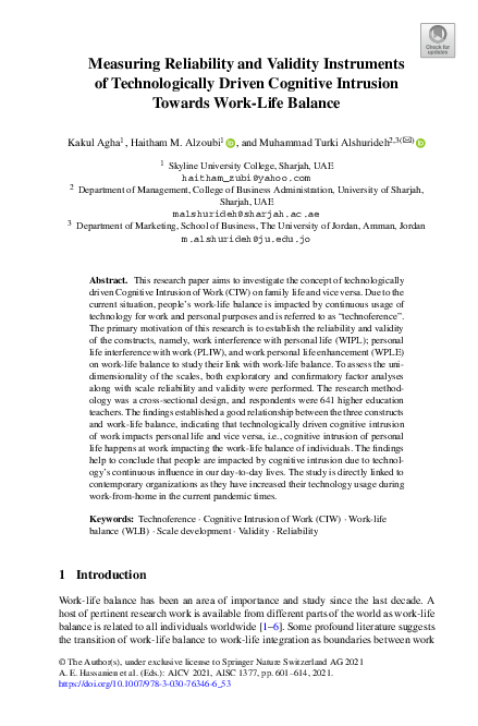 (PDF) Measuring Reliability and Validity Instruments of Work Environment Towards Quality Work Life