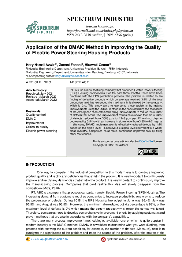 (PDF) Application of The DMAIC Method in Improving The Quality of ...