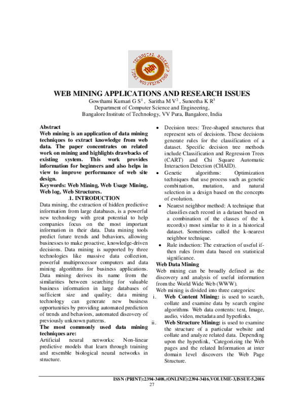 (PDF) Web Mining Applications and Research Issues