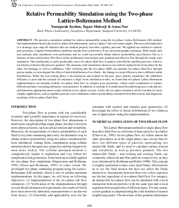 Pdf Relative Permeability Simulation Using The Two Phase Lattice Boltzmann Method
