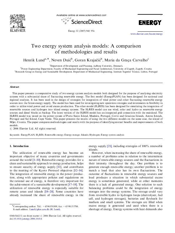(PDF) Two energy system analysis models: A comparison of methodologies and results
