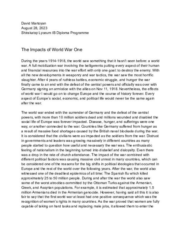 (PDF) The Impacts of World War One