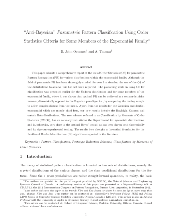 (PDF) “Anti-Bayesian” parametric pattern classification using order statistics criteria for some ...