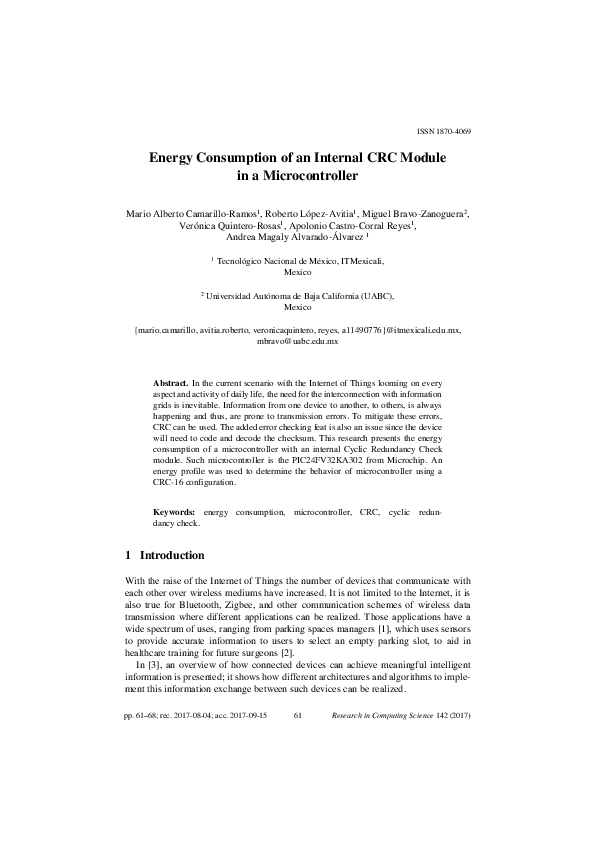 Pdf Energy Consumption Of An Internal Crc Module In A Microcontroller Miguel Bravo