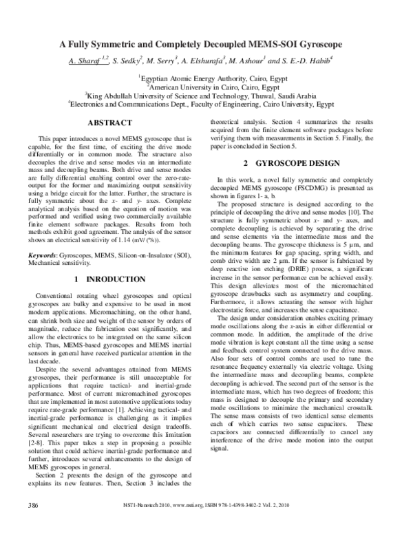 (PDF) A Fully Symmetric and Completly Decoupled MEMS-SOI Gyroscope