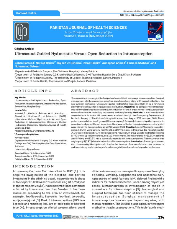 (PDF) Ultrasound Guided Hydrostatic Versus Open Reduction in ...