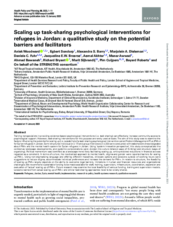 (PDF) Scaling up task-sharing psychological interventions for refugees in Jordan: a qualitative ...