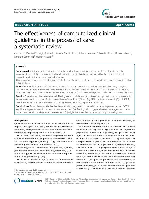 (PDF) The effectiveness of computerized clinical guidelines in the process of care: a systematic ...