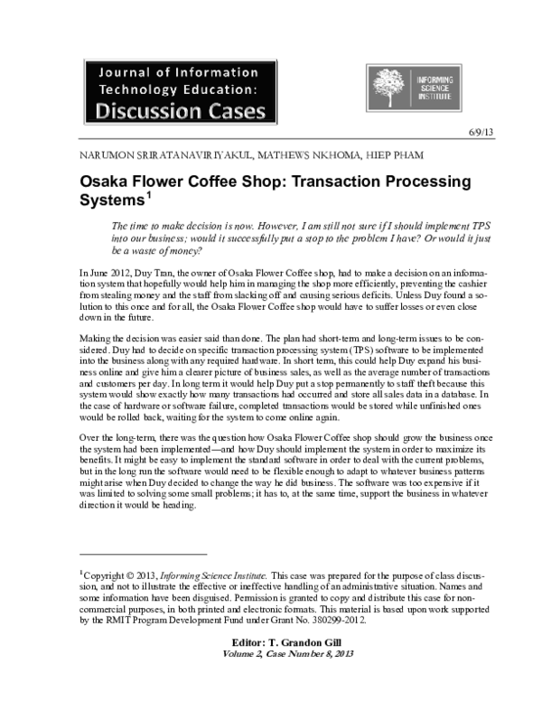 (PDF) Osaka Flower Coffee Shop: Transaction Processing Systems