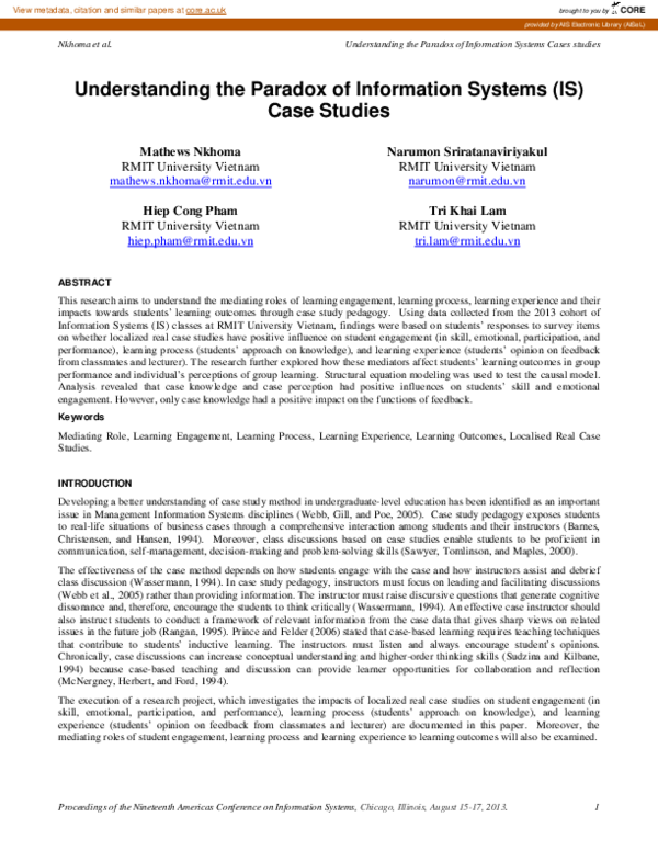(PDF) Understanding the Paradox of Information Systems (IS) Case Studies